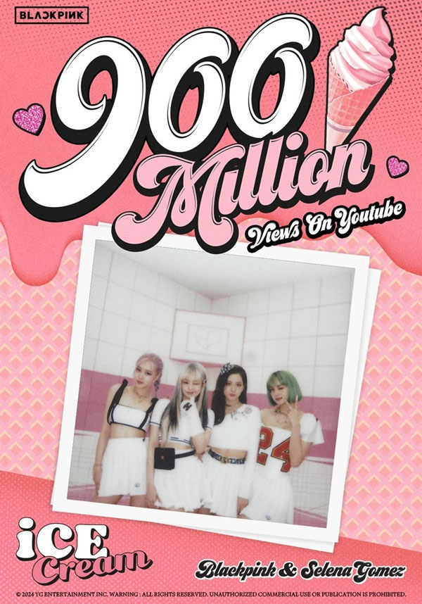 BLACKPINK's 'Ice Cream' MV Surpasses 900 Million Views, Marking Their Ninth Achievement